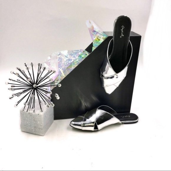 Shoes | Sliver Metallic Slides | Poshmark